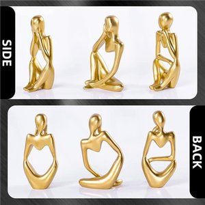 Art | Thinker Statue Gold Decor Abstract Art Sculpture Golden Resin ...